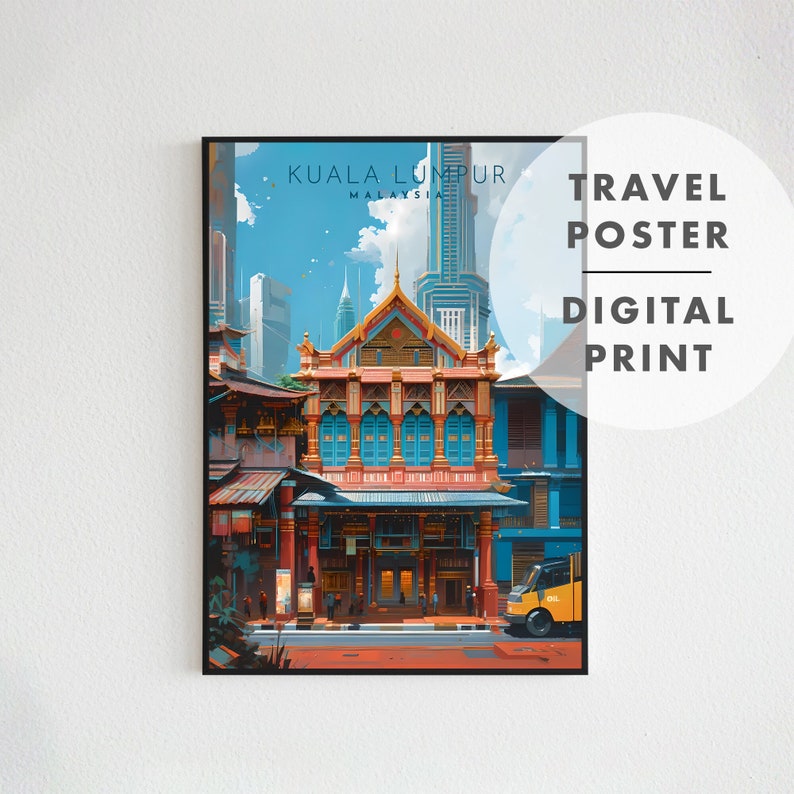 Malaysia Travel Poster Digital Printable Wall Art, Kuala Lumpur Instant ...