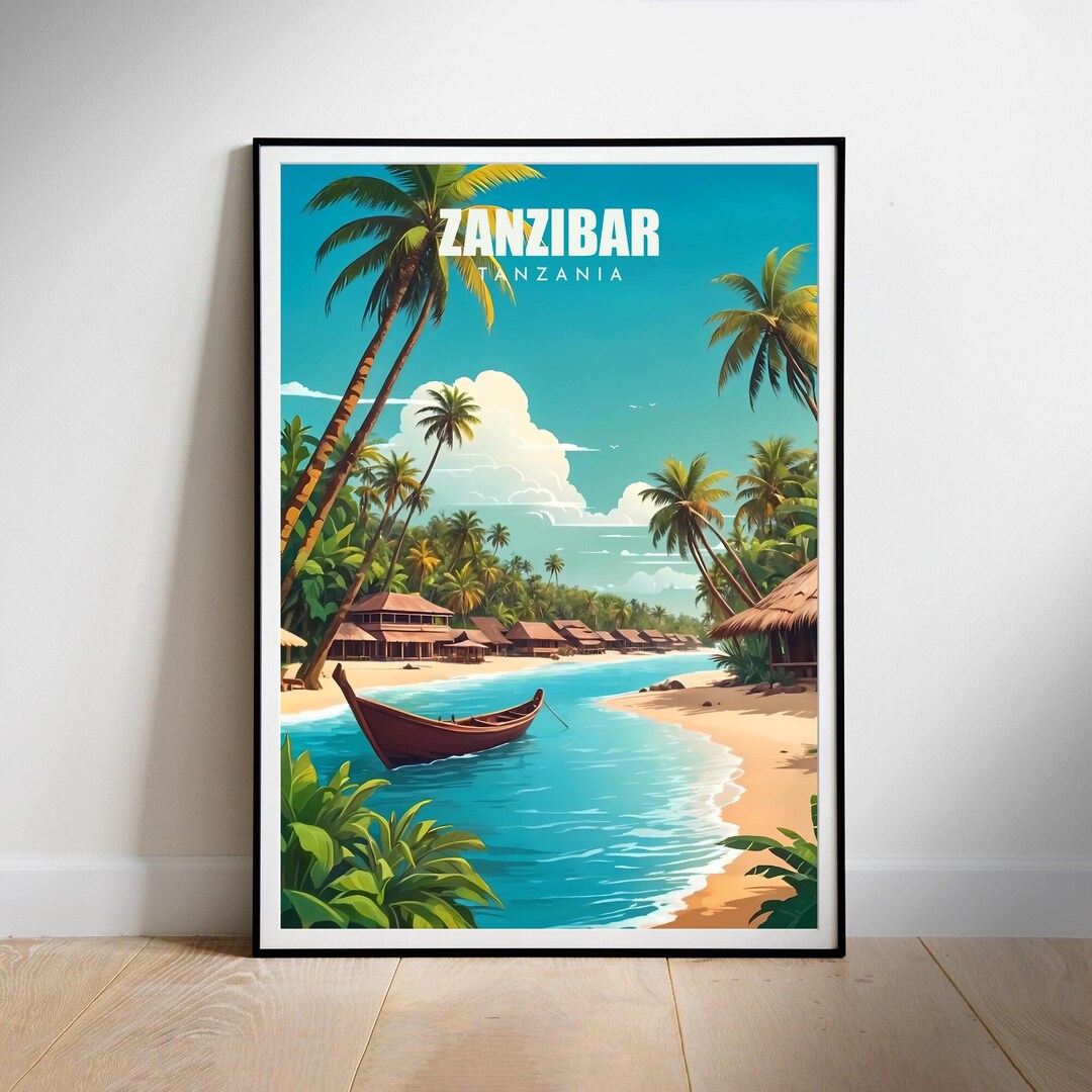 Zanzibar Travel Poster: Tanzania Art Print, Beach Scene (digital ...