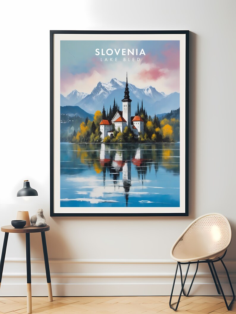 Slovenia Travel Poster Digital Printable Wall Art, Lake Bled Instant Download, Hanging Decor ...