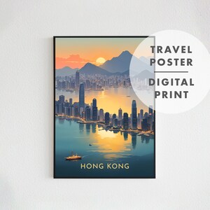 Hong Kong Travel Poster Digital Printable Wall Art, Instant Download ...