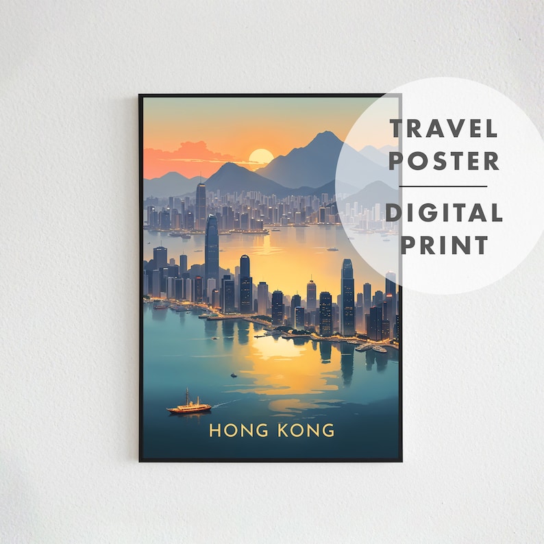 Hong Kong Travel Poster Digital Printable Wall Art, Instant Download ...