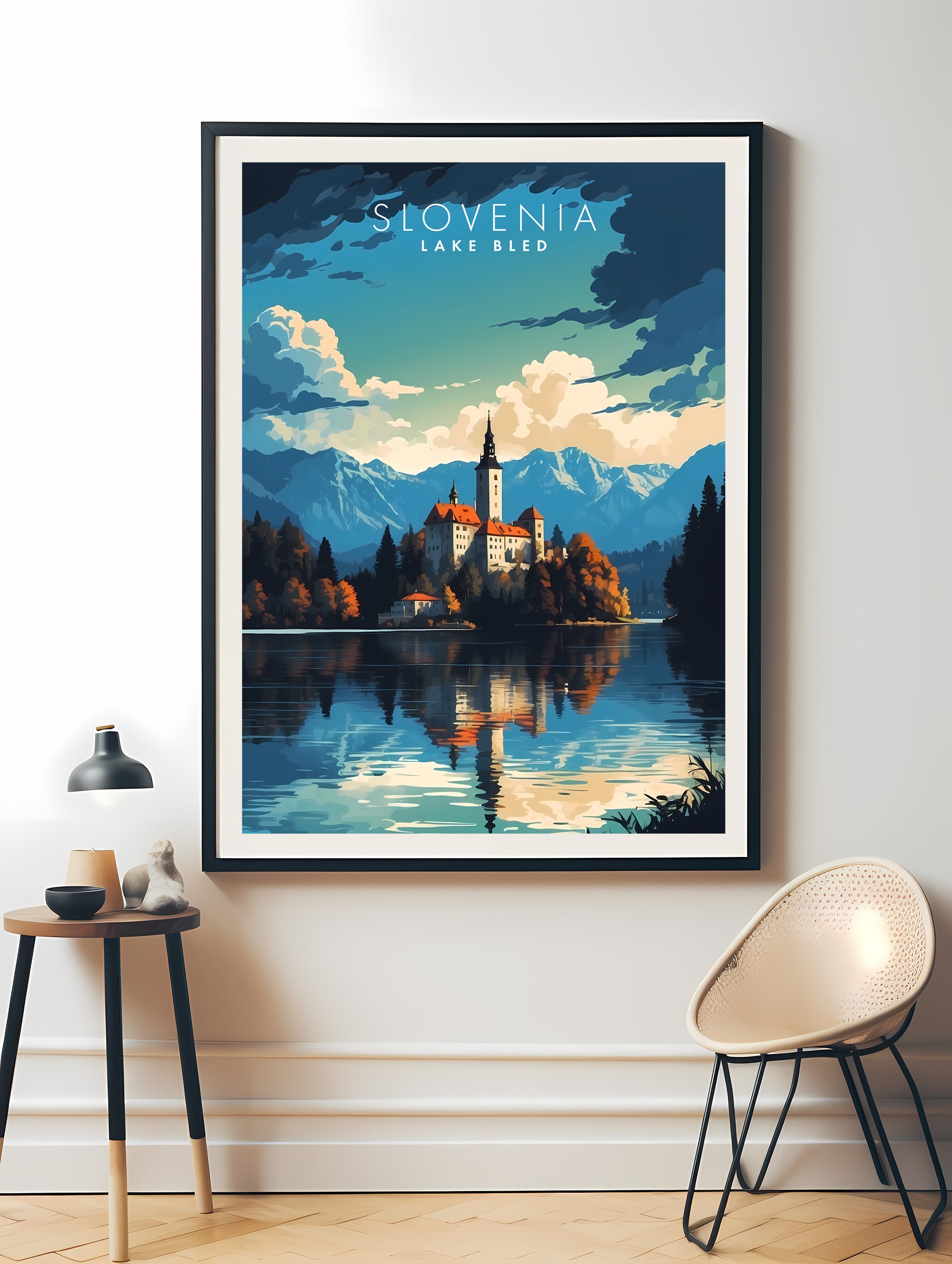 Slovenia Travel Poster Digital Printable Wall Art, Lake Bled Instant Download, Hanging Decor ...