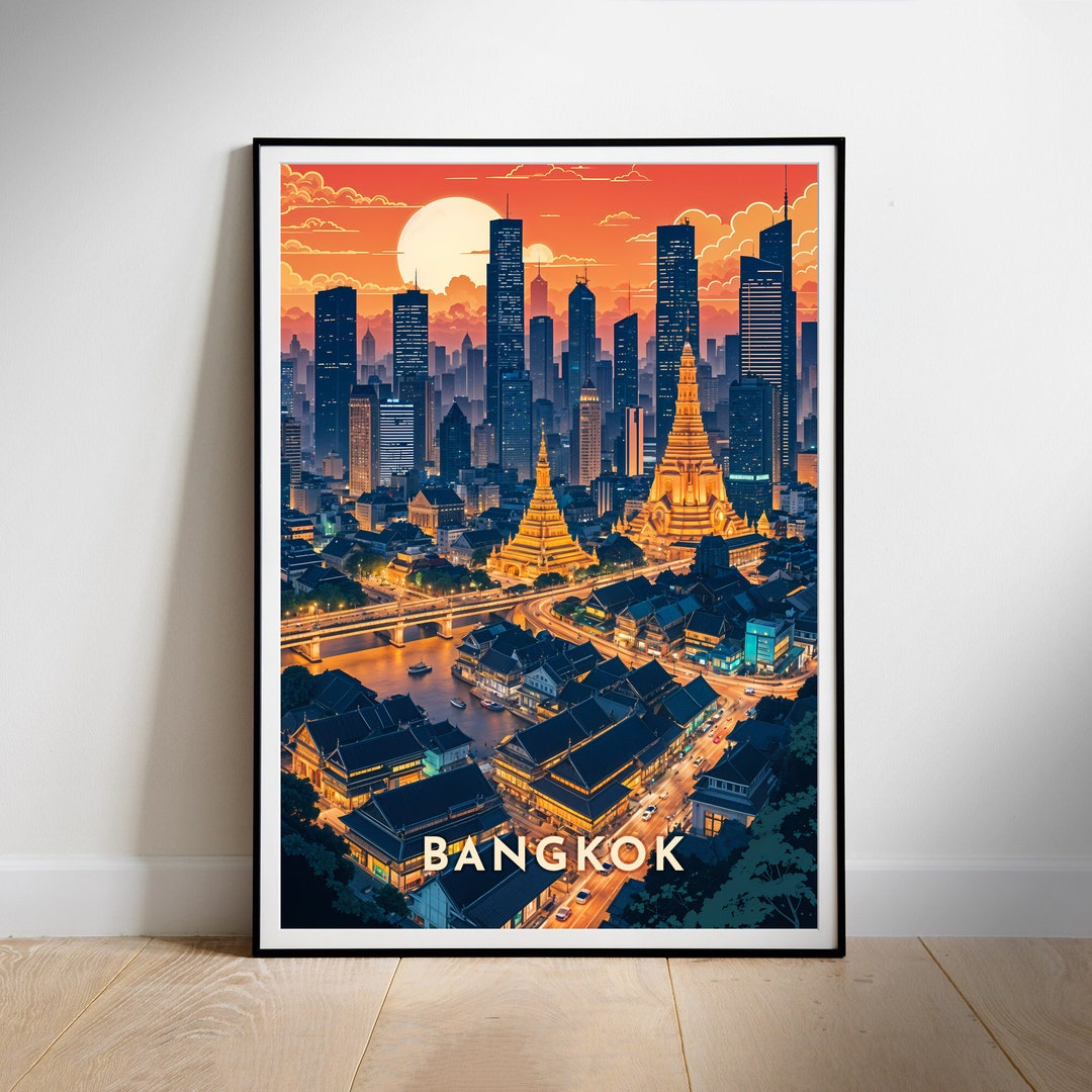 Bangkok Travel Poster Digital Printable Wall Art, Thailand Instant ...
