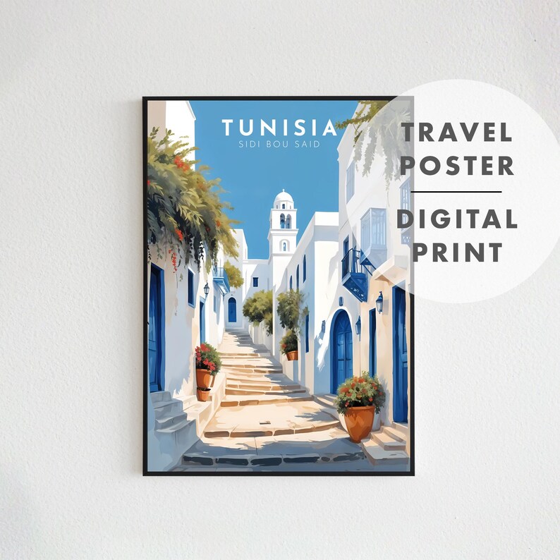 Tunisia Travel Poster: Sidi Bou Said Art Print (digital Download) - Etsy