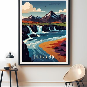 Iceland Travel Poster, Digital Print Retro Downloadable Wall Art ...