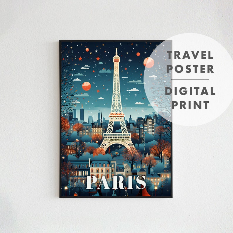 Paris Travel Poster Digital Printable Wall Art, France Instant Download ...