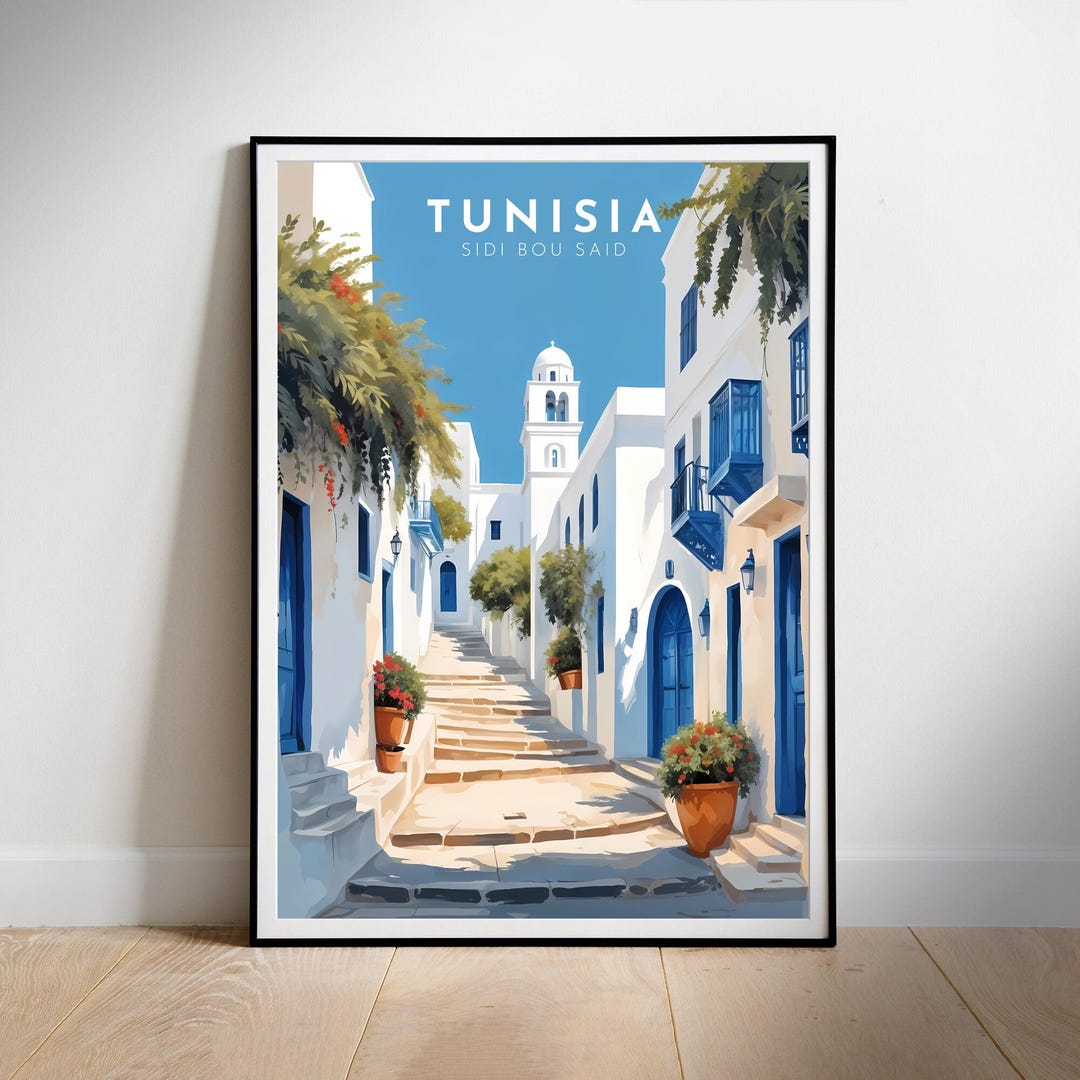 Tunisia Travel Poster Digital Printable Wall Art, Sidi Bou Said Instant ...