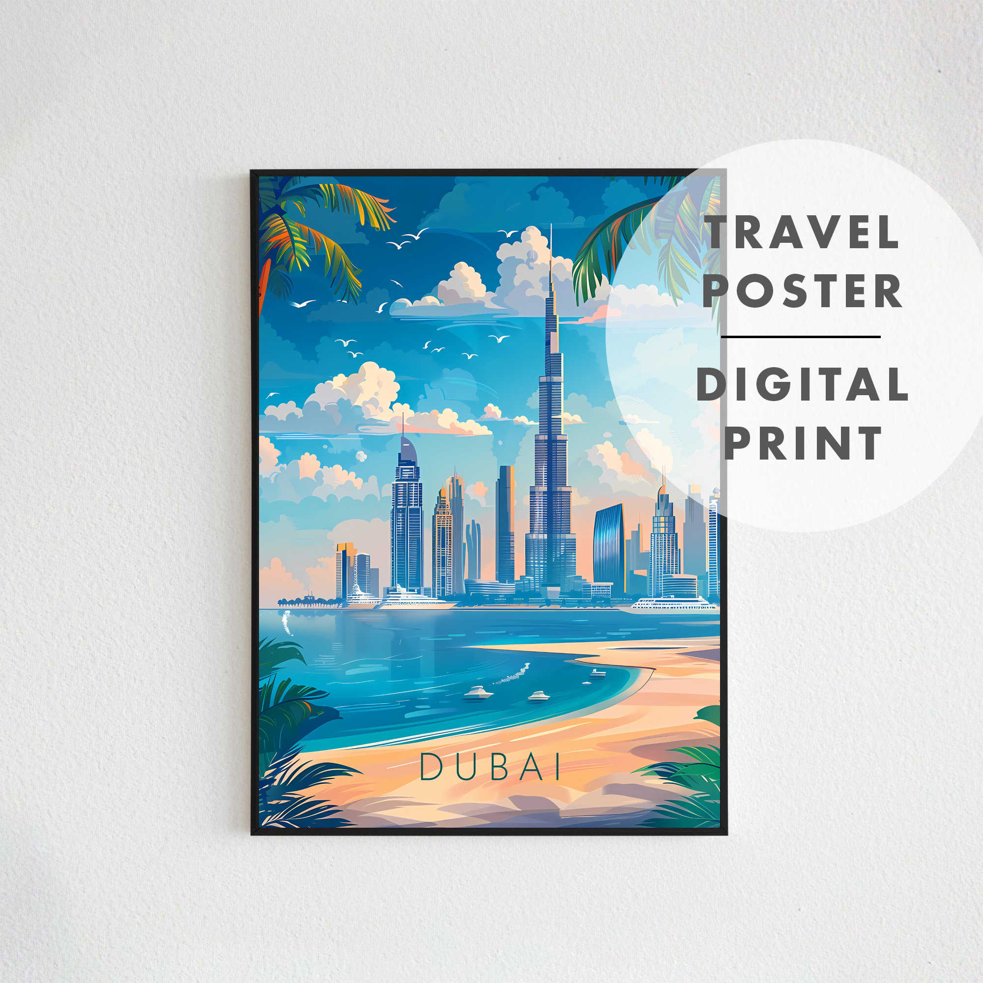 Dubai Travel Poster Digital Printable Wall Art, Instant Download ...