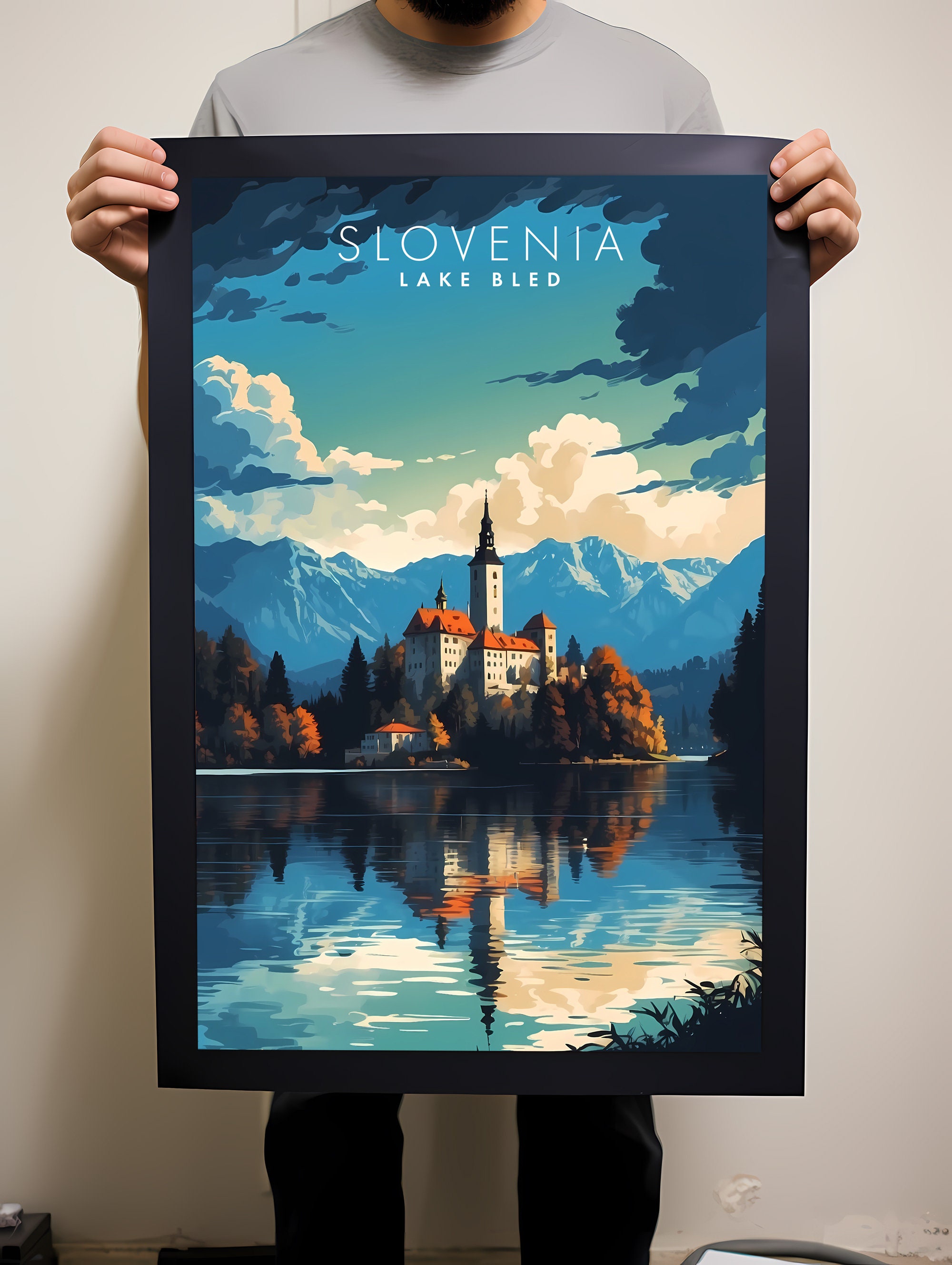 Slovenia Travel Poster Digital Printable Wall Art, Lake Bled Instant Download, Hanging Decor ...