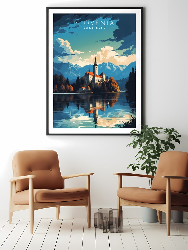Slovenia Travel Poster Digital Printable Wall Art, Lake Bled Instant Download, Hanging Decor ...