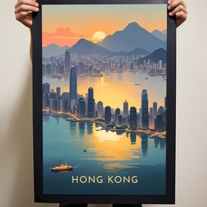 Hong Kong Travel Poster Digital Printable Wall Art, Instant Download ...