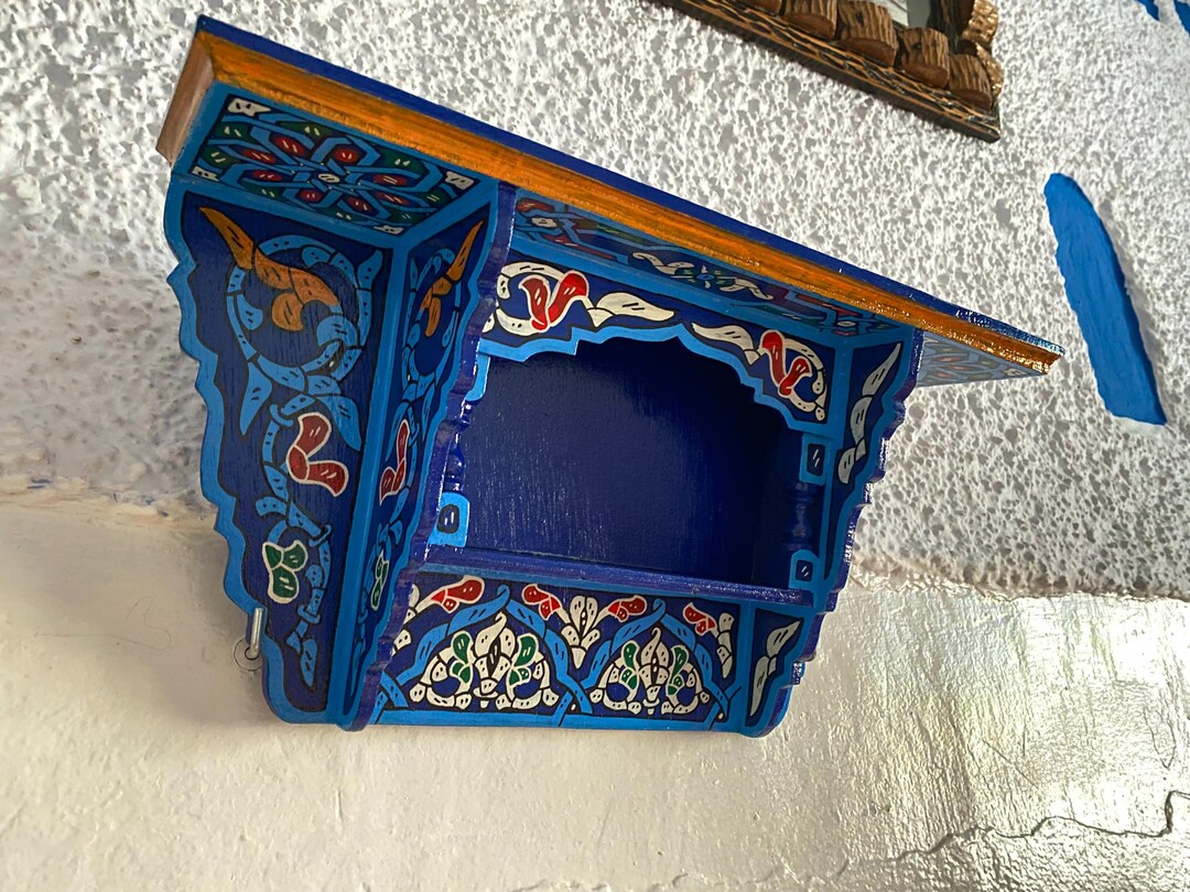 Moroccan Zouak Wall Hanging Blue Shelf Handpainted & Handmade Wood ...