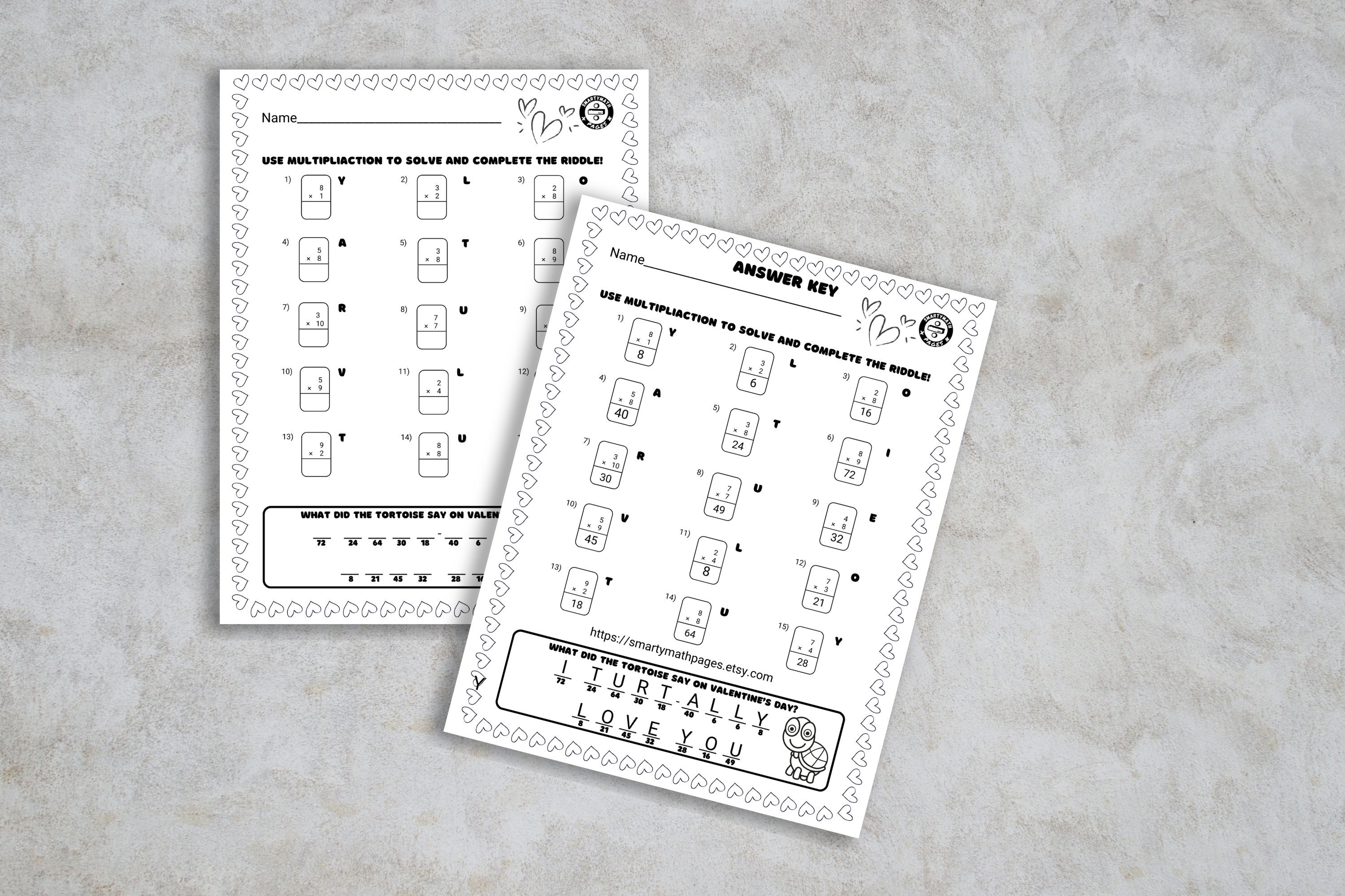 Printable Multiplication Math Worksheet With Valentines Day Riddle ...