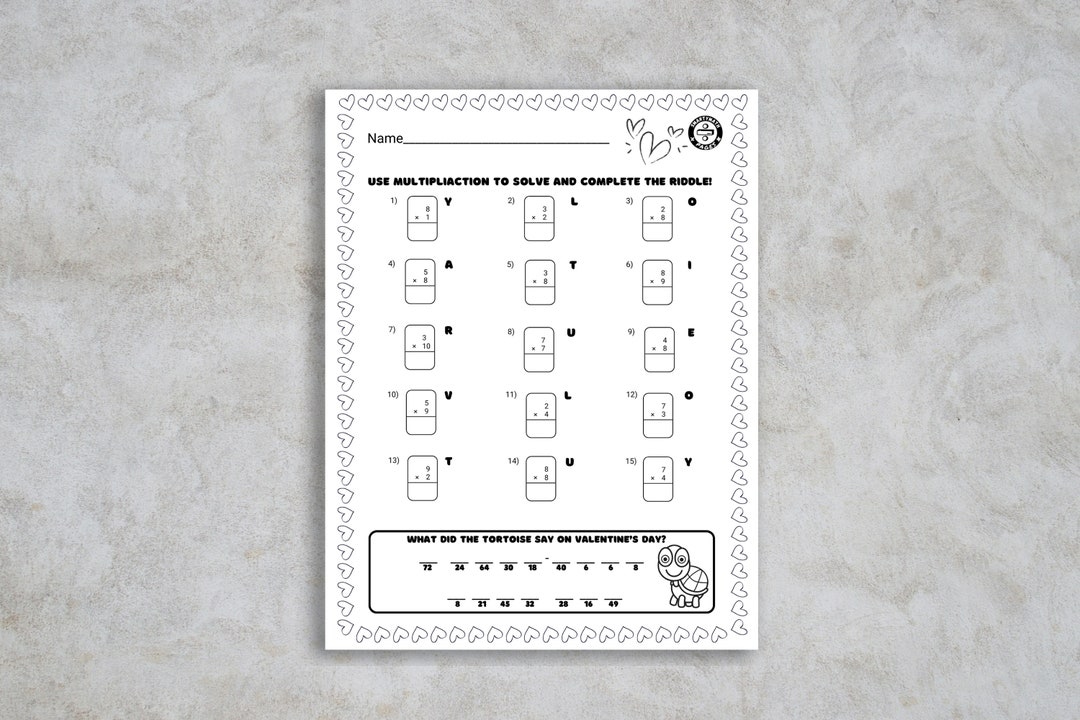 Printable Multiplication Math Worksheet With Valentines Day Riddle ...