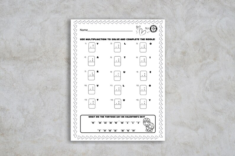 Printable Multiplication Math Worksheet With Valentines Day Riddle ...