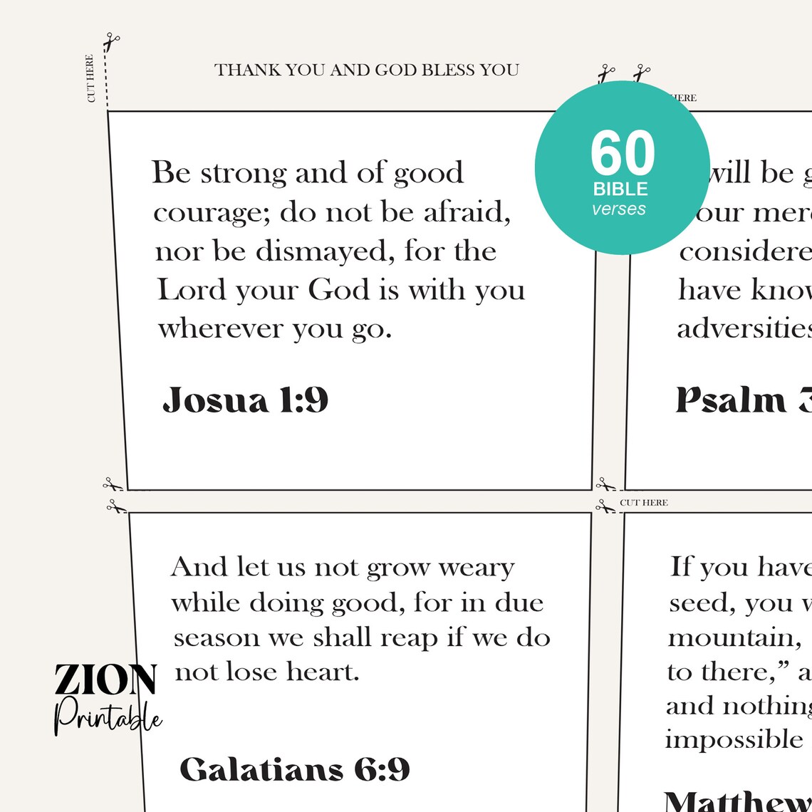 60 Encouraging Verse Cards, Printable, Scripture Cards, Bible Memory ...