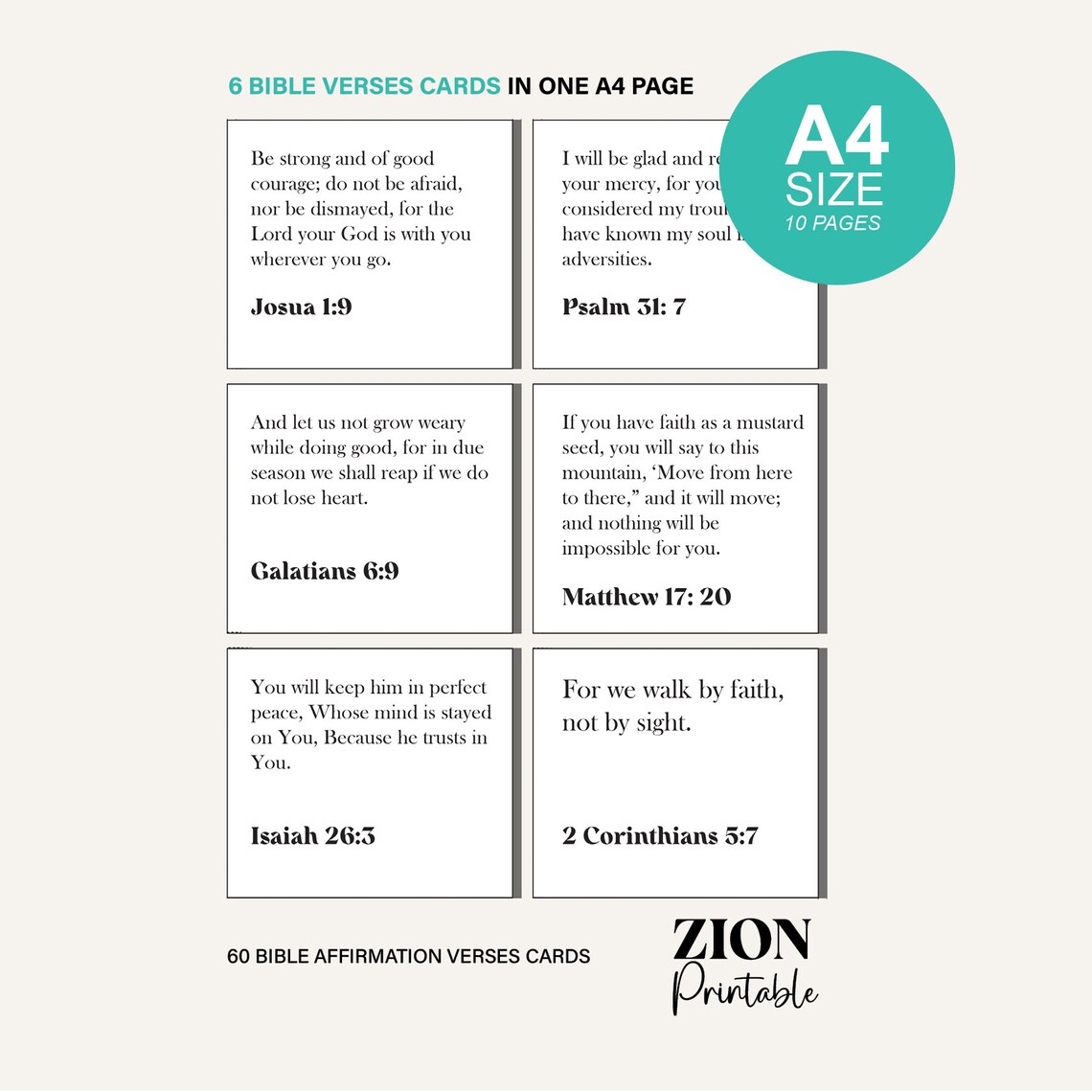 60 Encouraging Verse Cards, Printable, Scripture Cards, Bible Memory ...