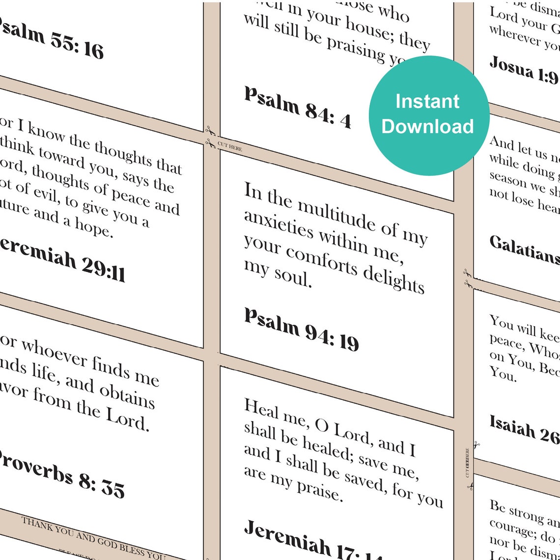 60 Encouraging Verse Cards, Printable, Scripture Cards, Bible Memory ...