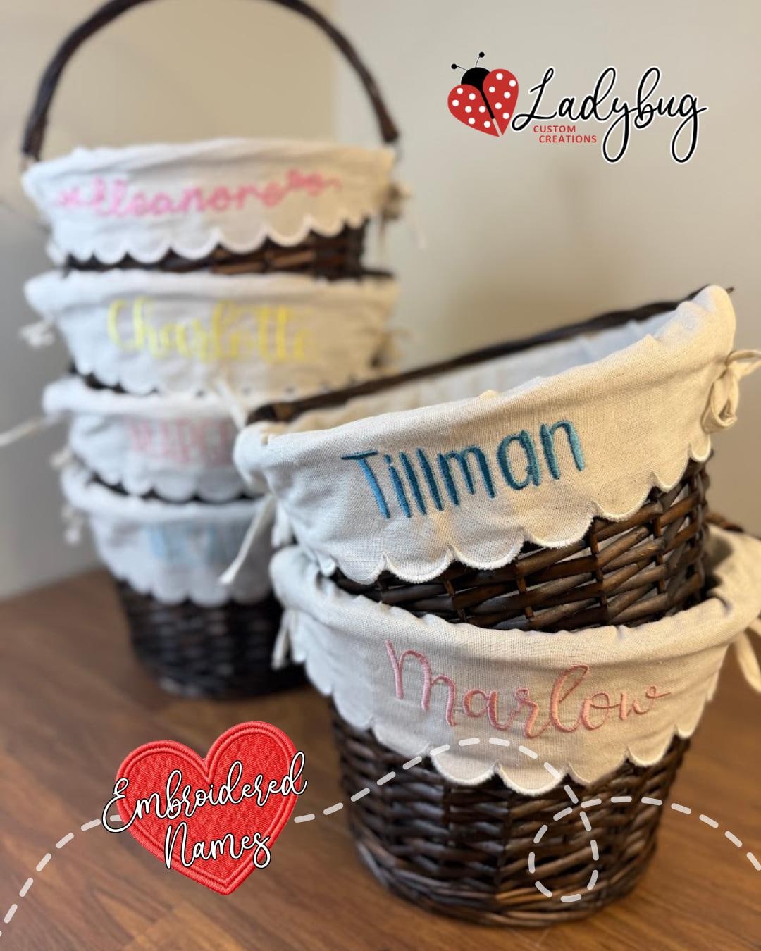 Custom Embroidered Easter Basket With Name - Personalized Wicker Basket ...