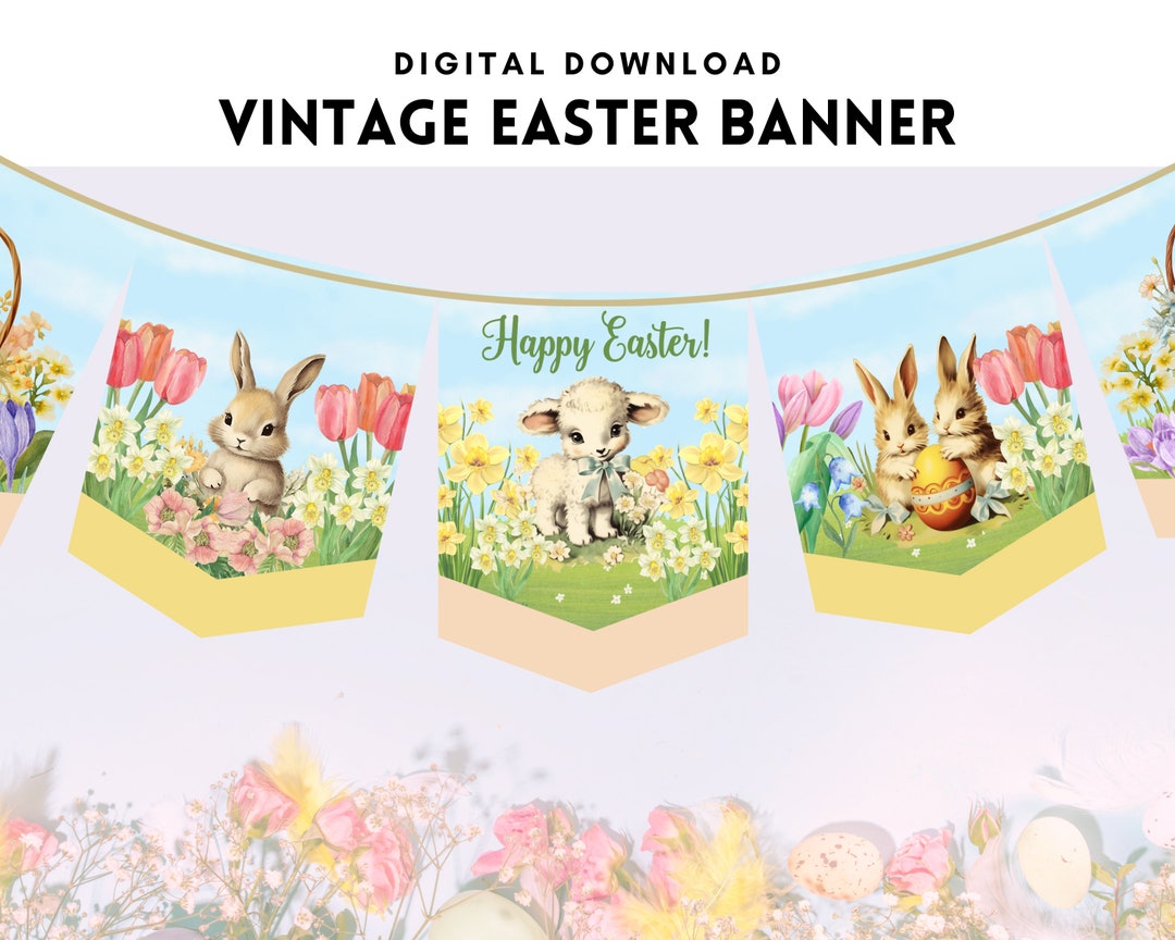 Printable Vintage Easter Garland, Spring Banner, Party Decor, Digital ...
