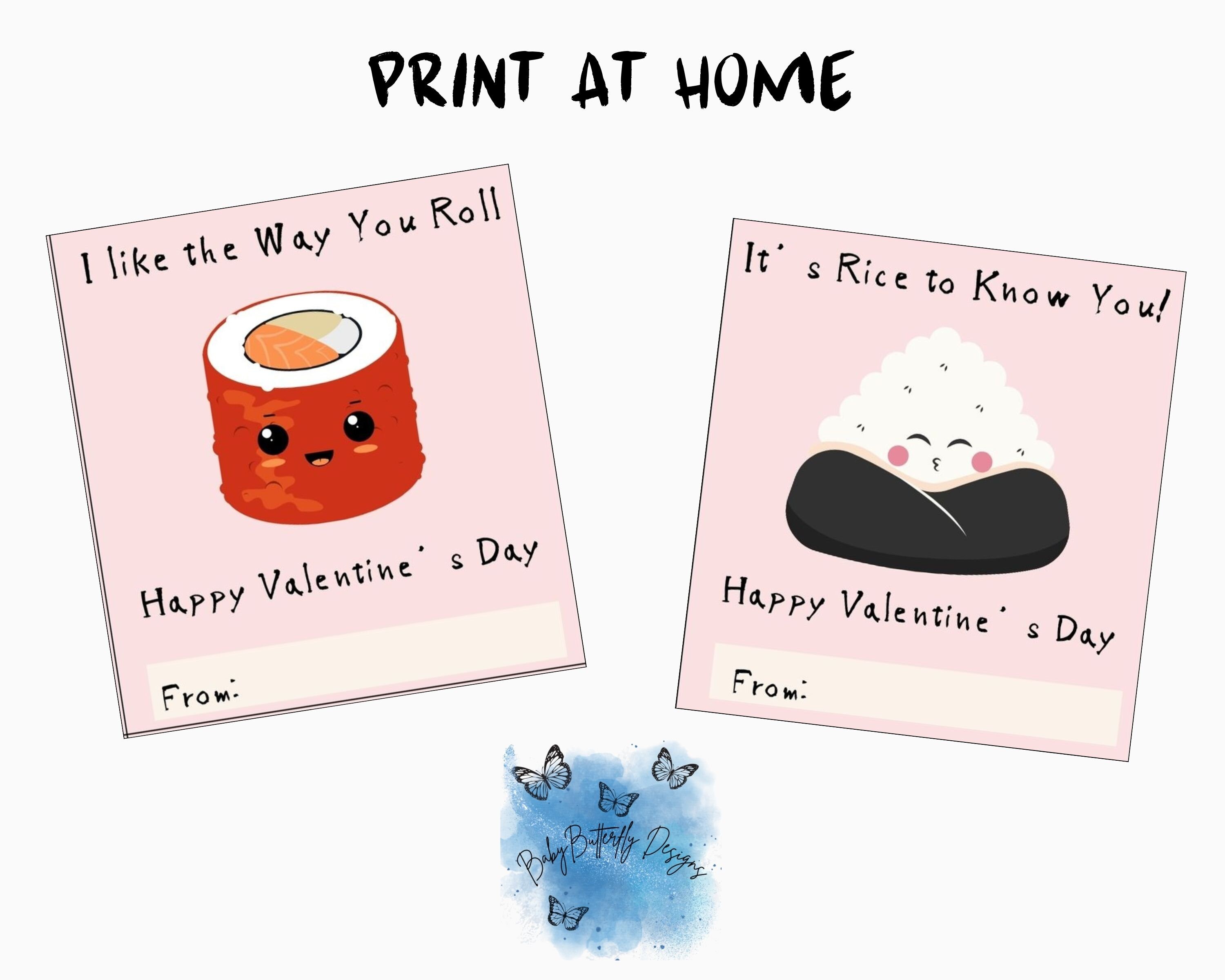 Printable Sushi Valentine's Cards- Instant Download, School, Gift Tags ...