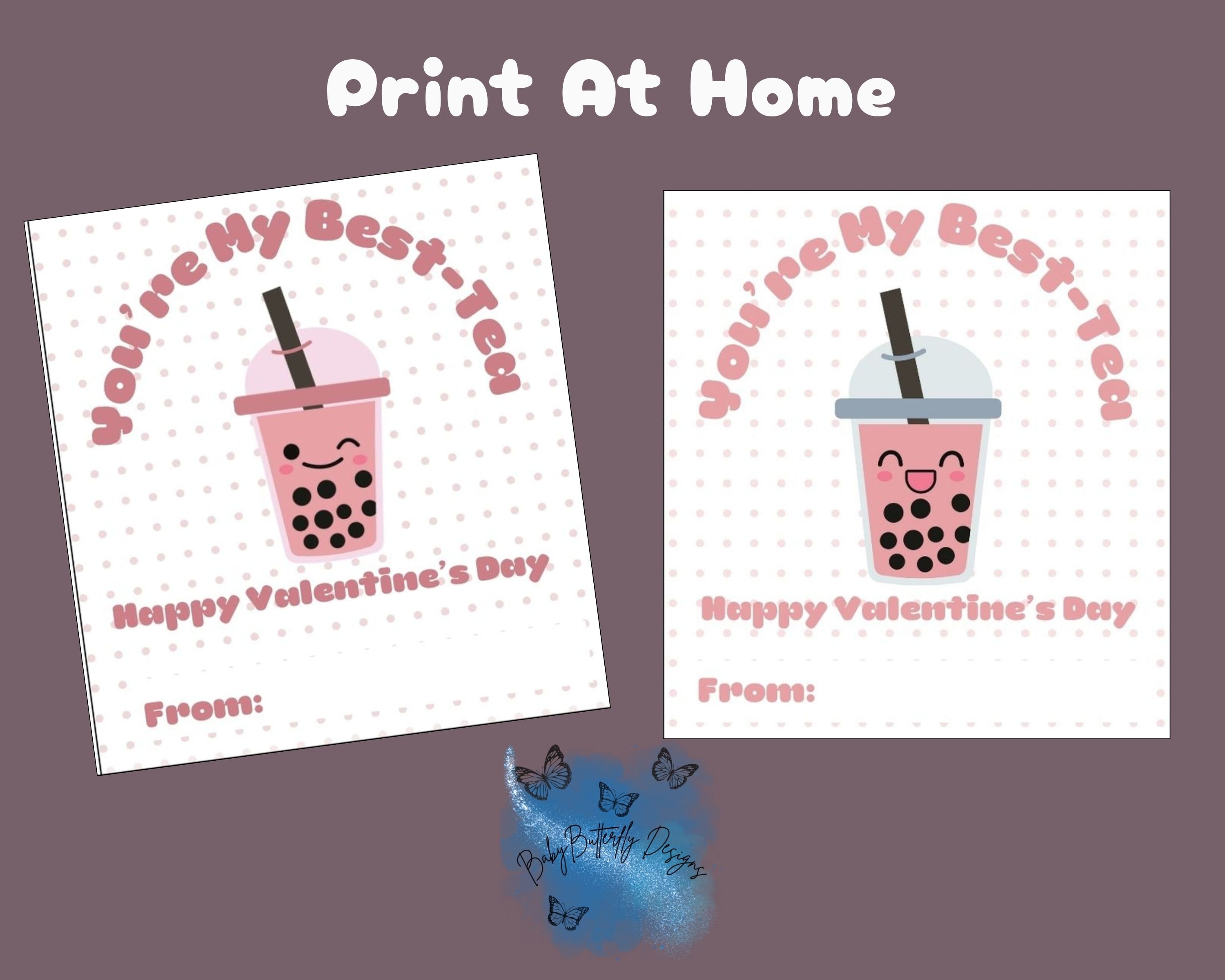 Printable Boba Tea Valentines Cards- Instant Download, School, Gift Tag ...