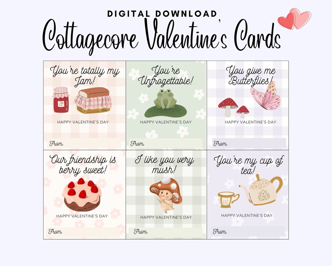 Printable Cottagecore Valentine's Cards- Instant Download, Use for ...