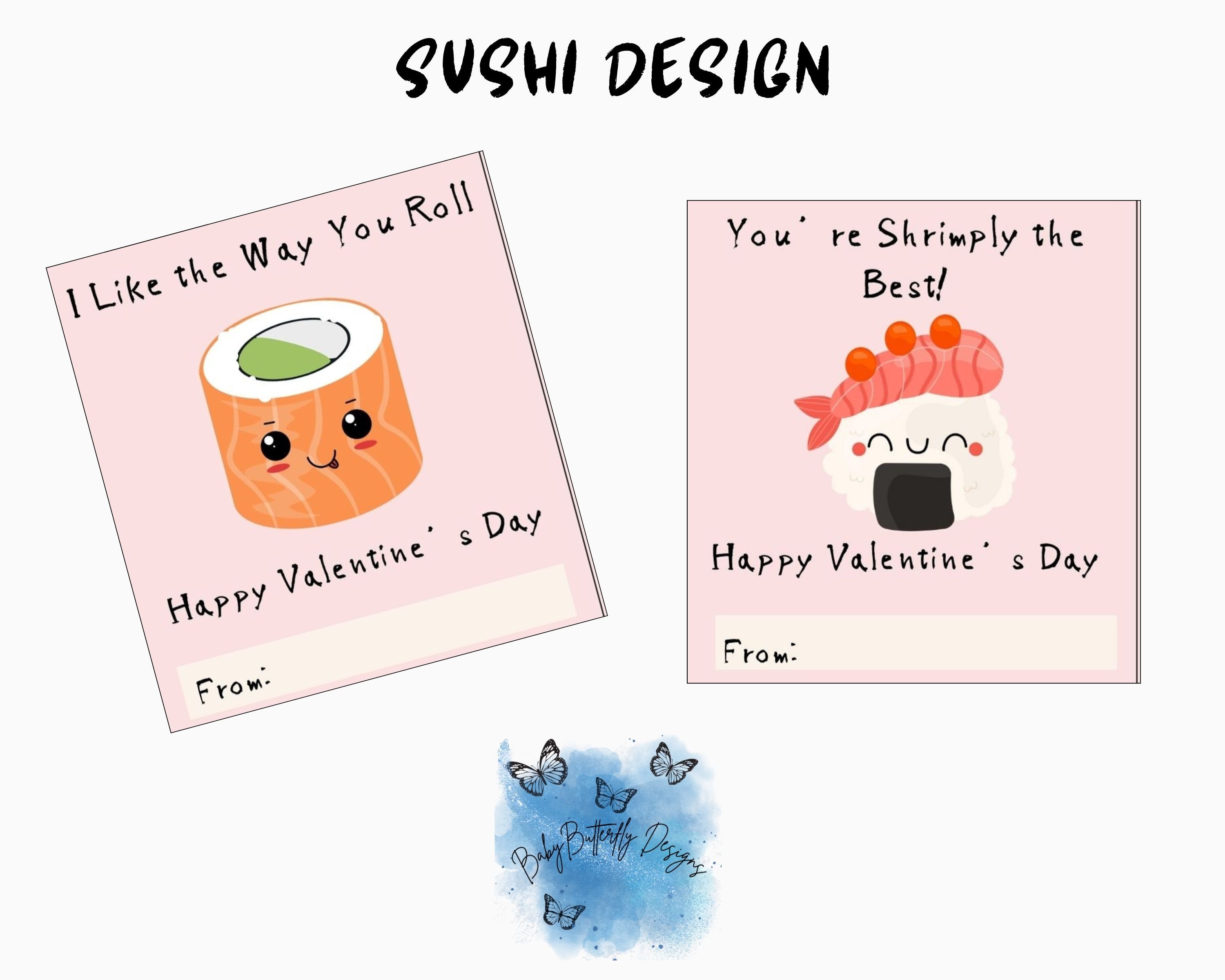 Printable Sushi Valentine's Cards- Instant Download, School, Gift Tags ...