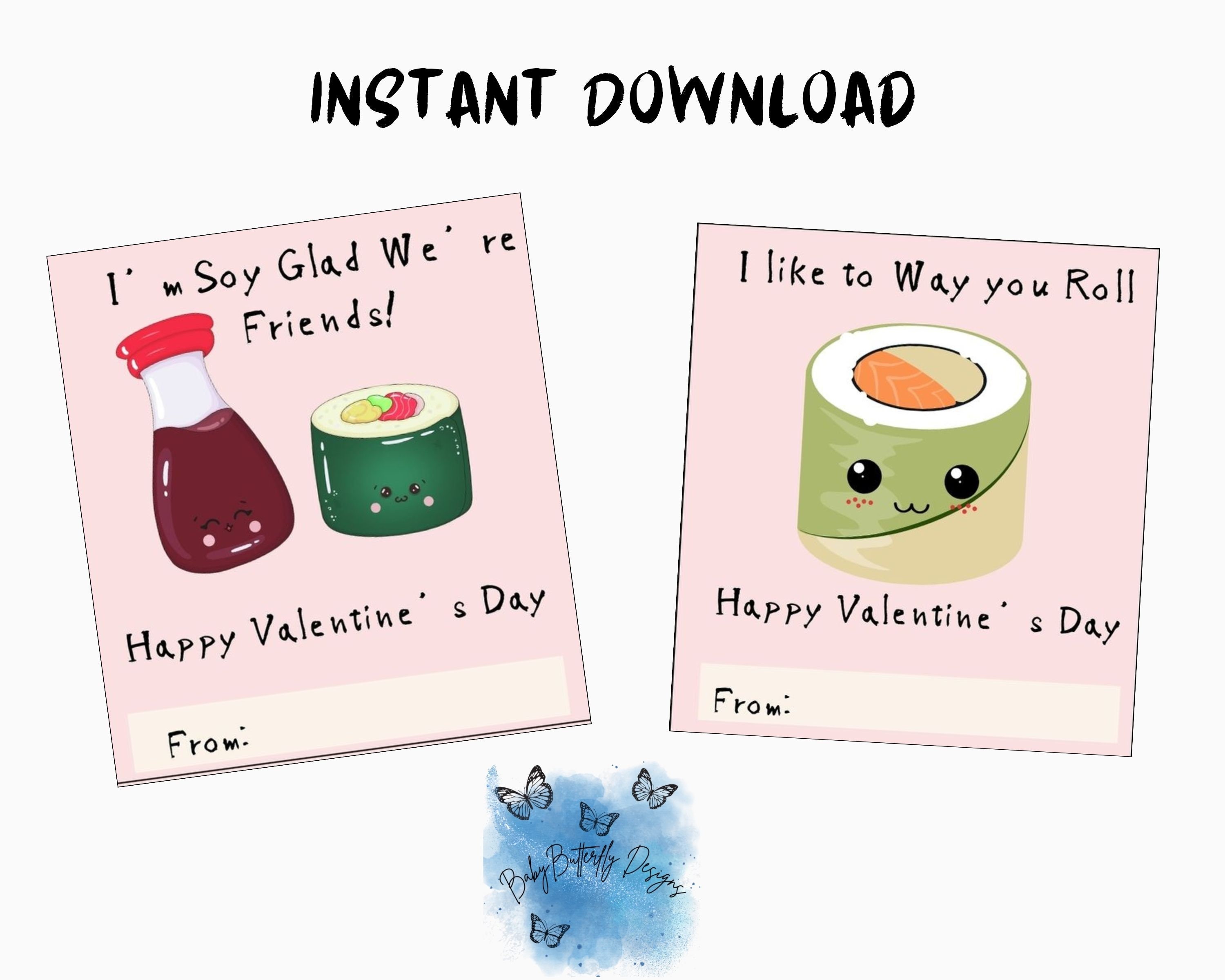 Printable Sushi Valentine's Cards- Instant Download, School, Gift Tags ...