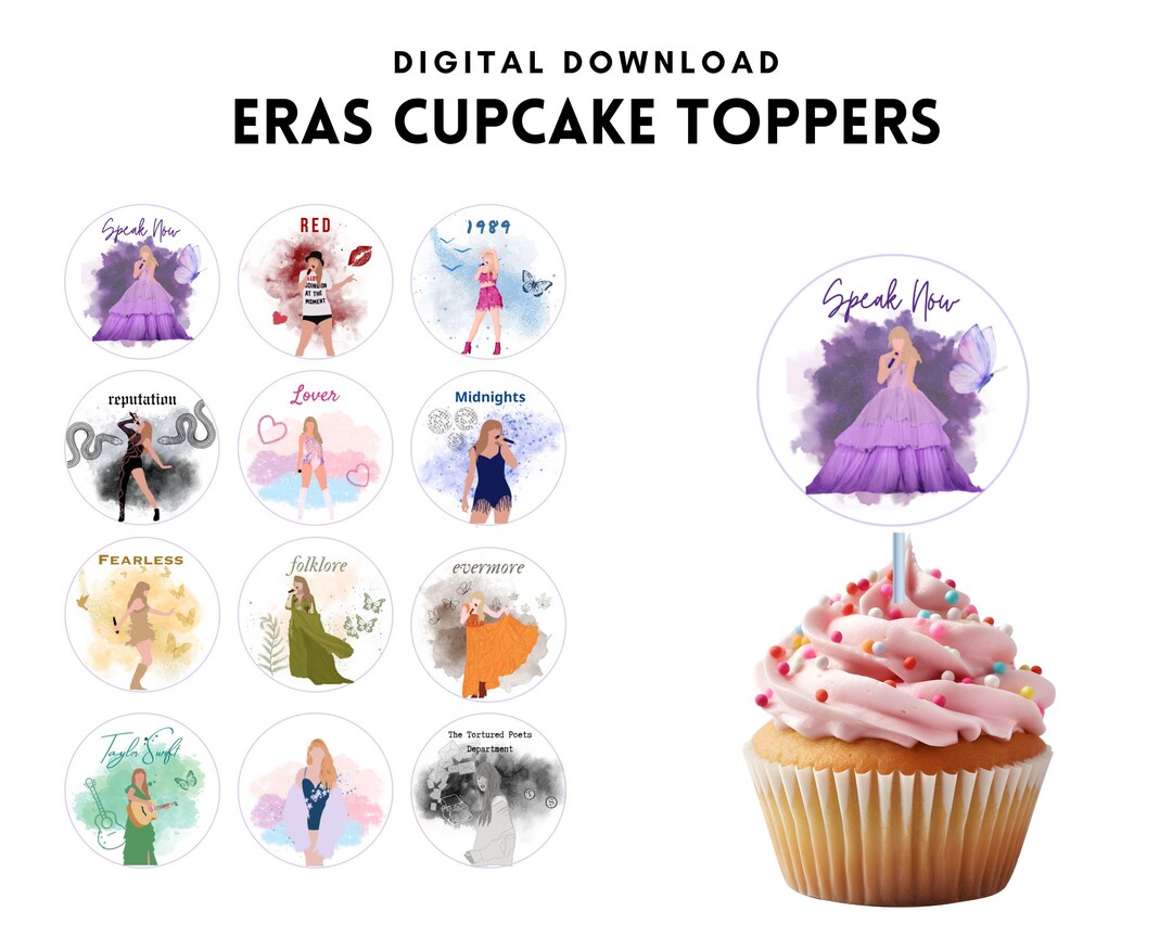 Printable Eras Party Cupcake Toppers- Instant Download, Stickers, All ...