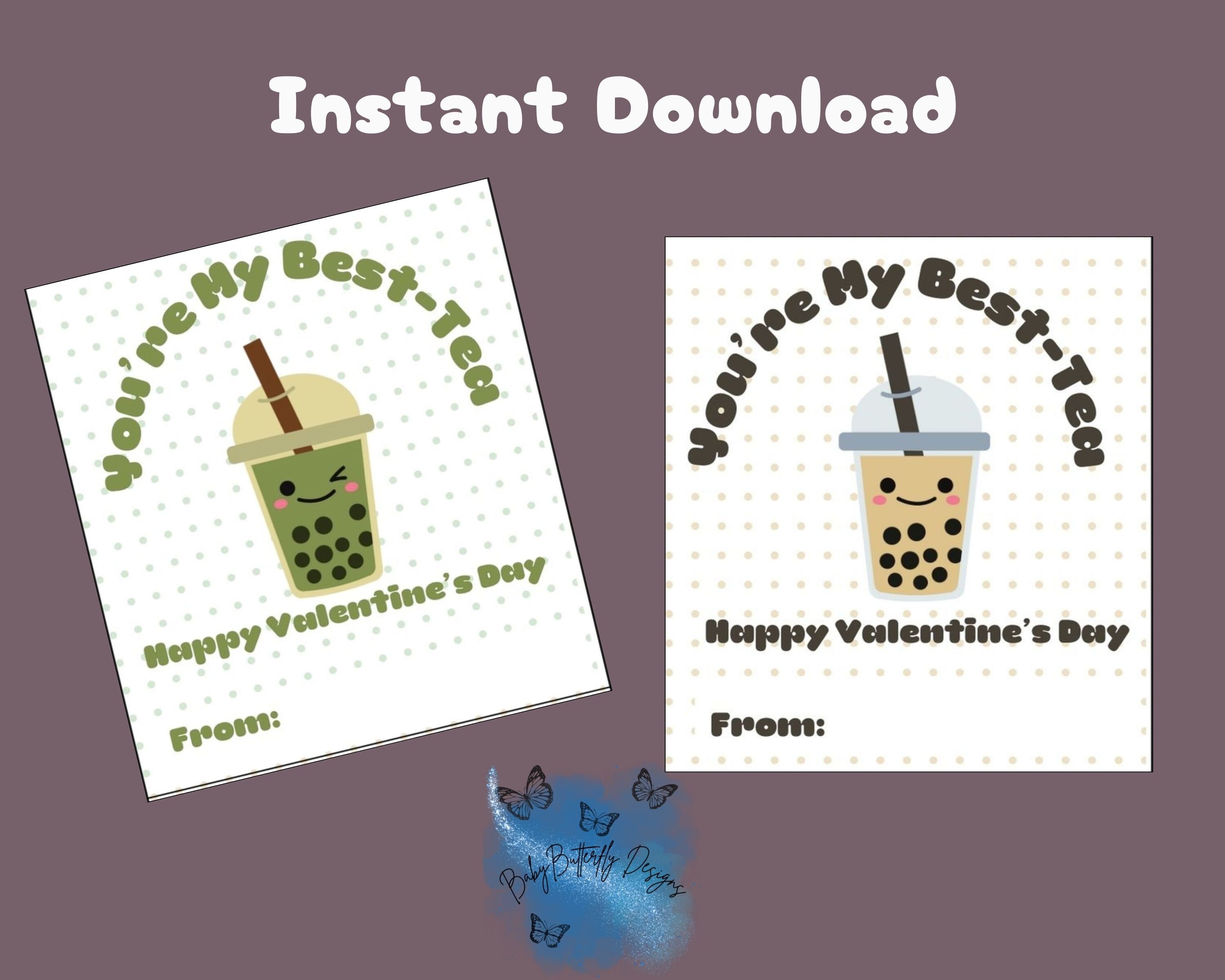 Printable Boba Tea Valentines Cards- Instant Download, School, Gift Tag ...