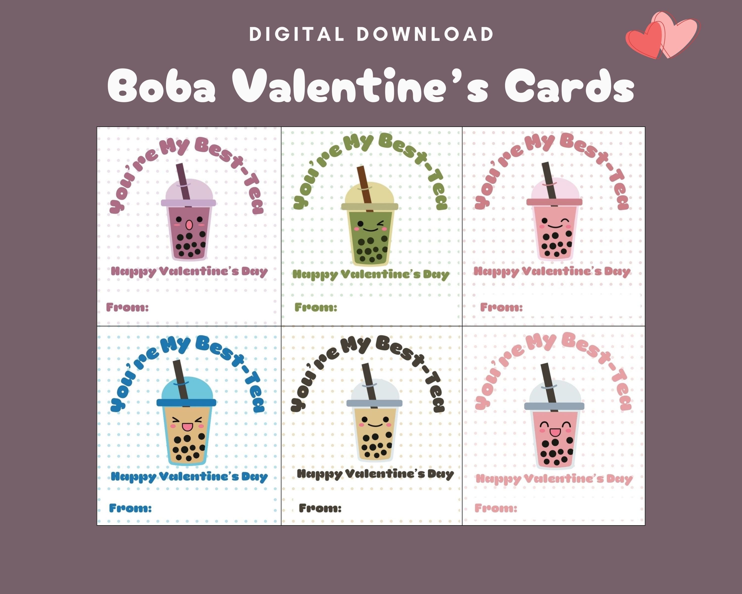 Printable Boba Tea Valentines Cards- Instant Download, School, Gift Tag ...