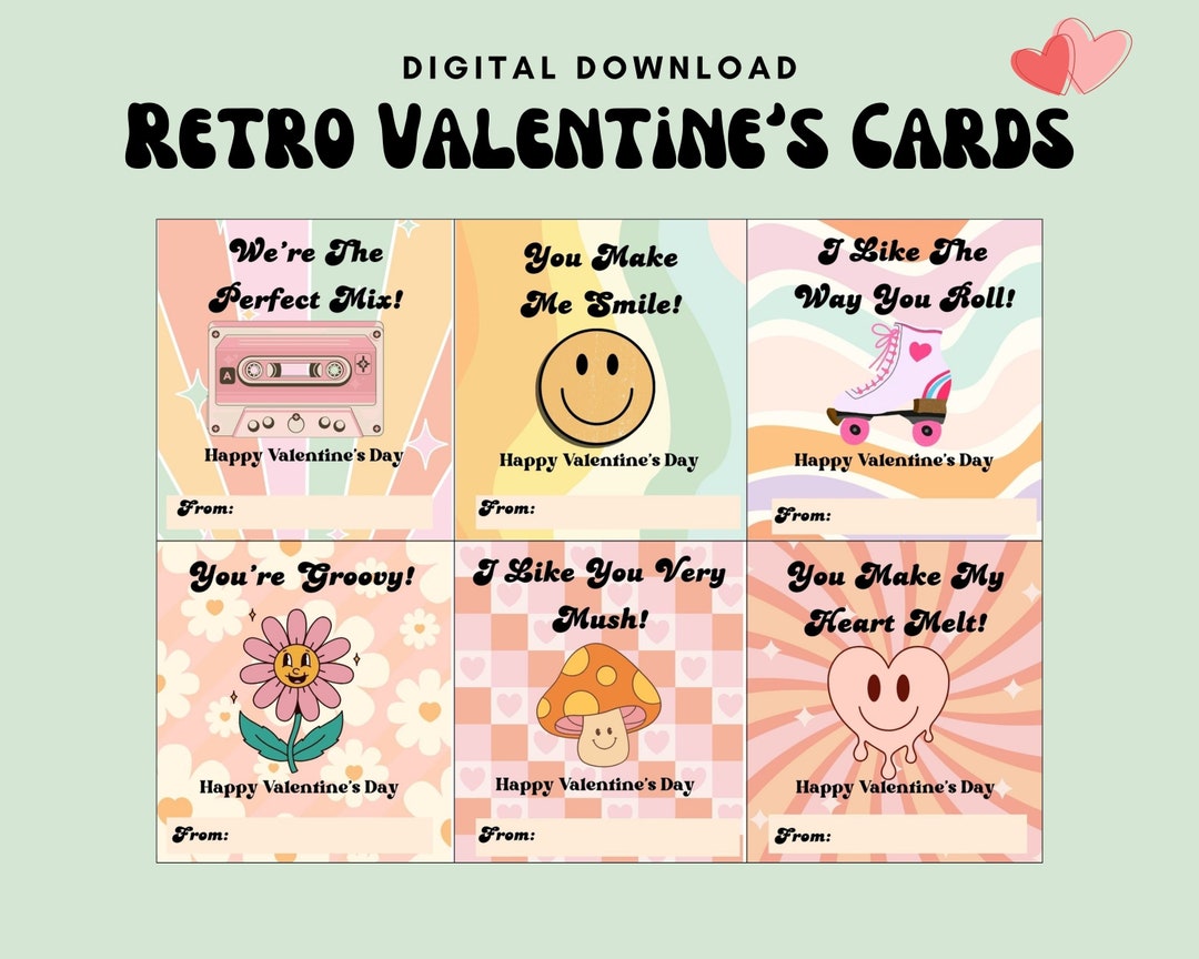 Instant Download-retro Printable Valentine's Cards, School, Gift Tags ...