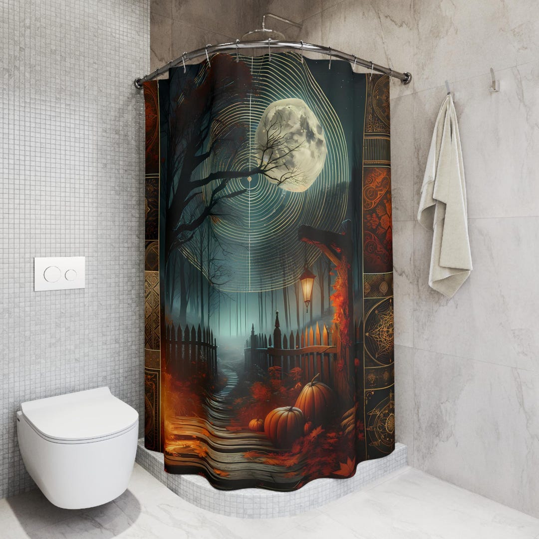 Enchanted Forest Path Shower Curtain: Surreal Autumn Night Decor for a ...