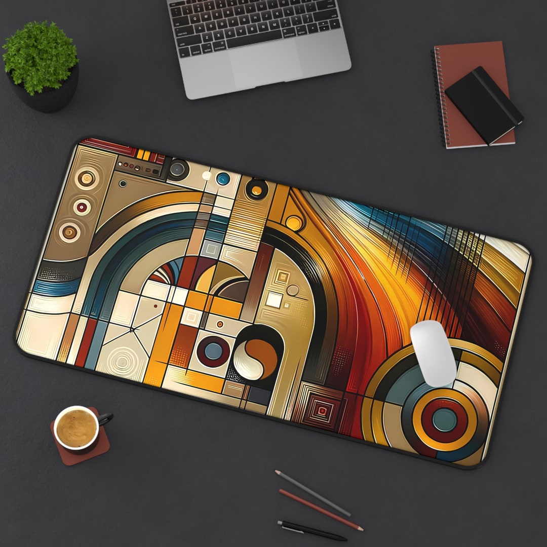 Retro Radiance Desk Mat Vintage Lines and Circles Office Decor, Free ...