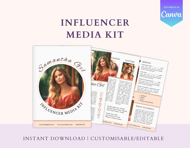 Media Kit Canva Template, Influencer Rate Sheet Template, Blogger Press ...