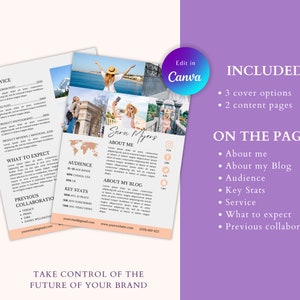 Travel Blogger Media Kit Template: Influencer Rate Card (digital ...
