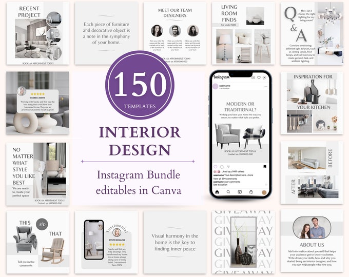 Interior Design Instagram Carousel Posts | Editable Canva Templates ...