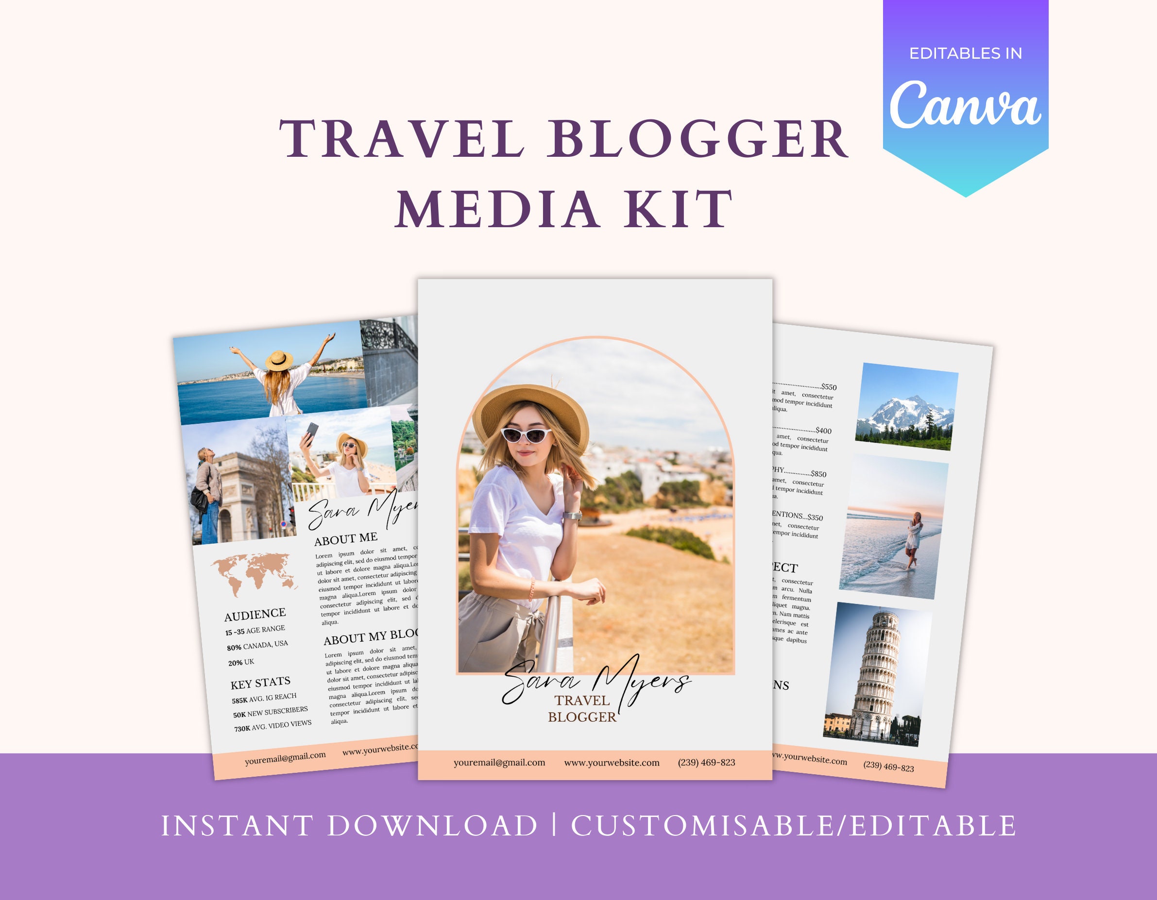 Travel Blogger Media Kit Template: Influencer Rate Card (digital ...
