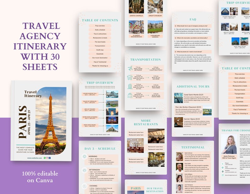 Editable Travel Itinerary Template: Canva Trip Planner (30 Pages) - Etsy