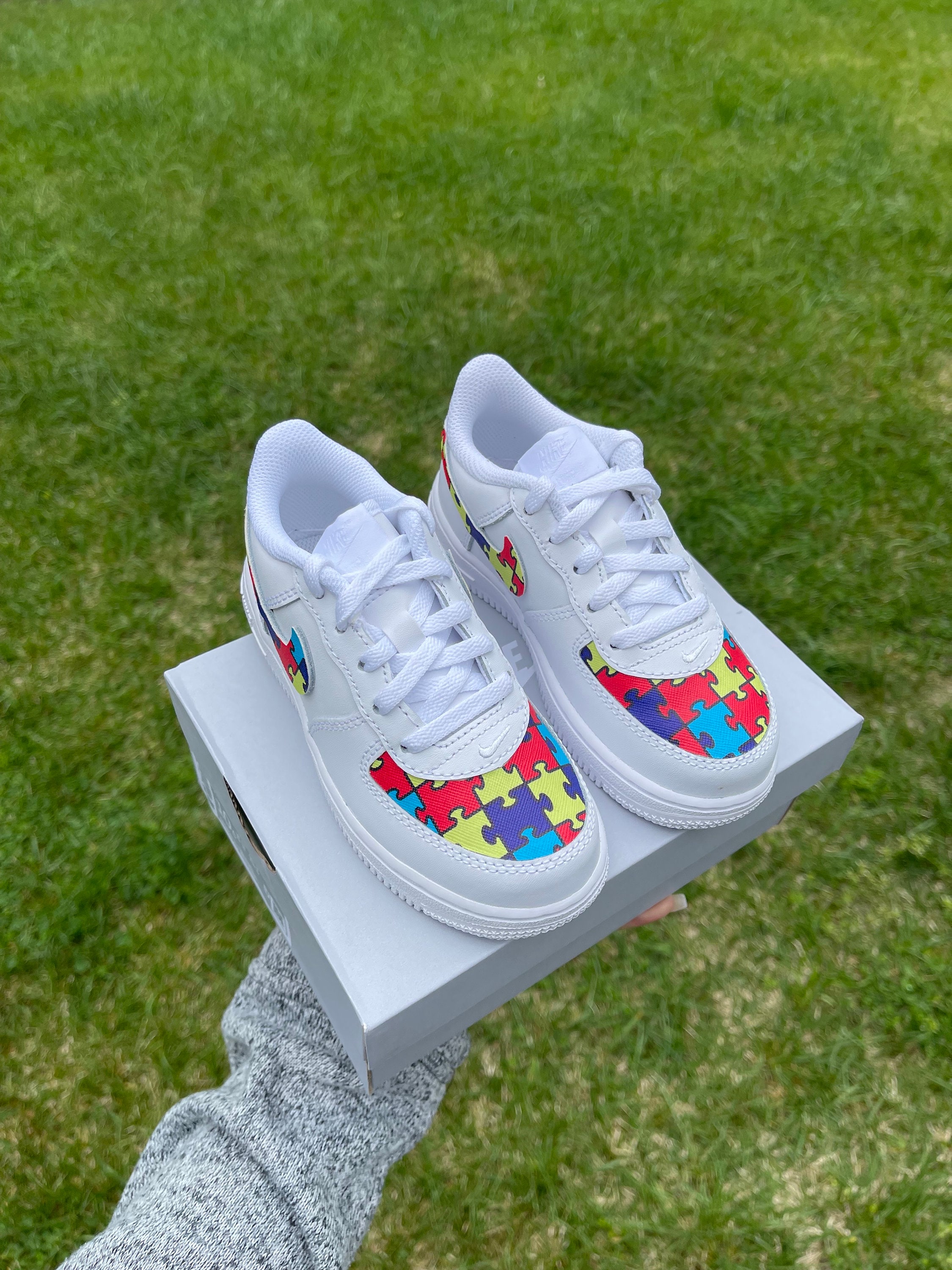 Toddler Kids Autism Awareness Nikes Force 1 ,faux Leather - Etsy