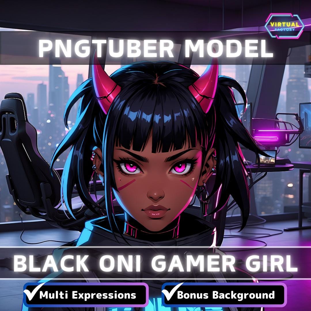 Premade Pngtuber Model Black Oni Girl Vtuber Model Cute Female PNG ...