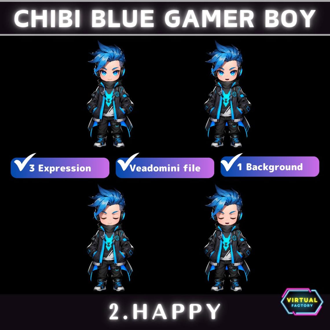 Premade Pngtuber Model Chibi Blue Boy Vtuber Model Cute Male PNG Vtuber ...