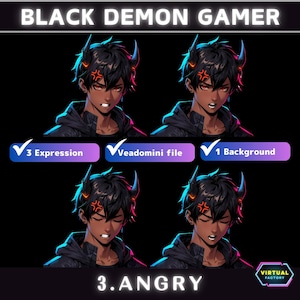 Premade Pngtuber Model Black Demon Boy Vtuber Model Cute Male PNG ...