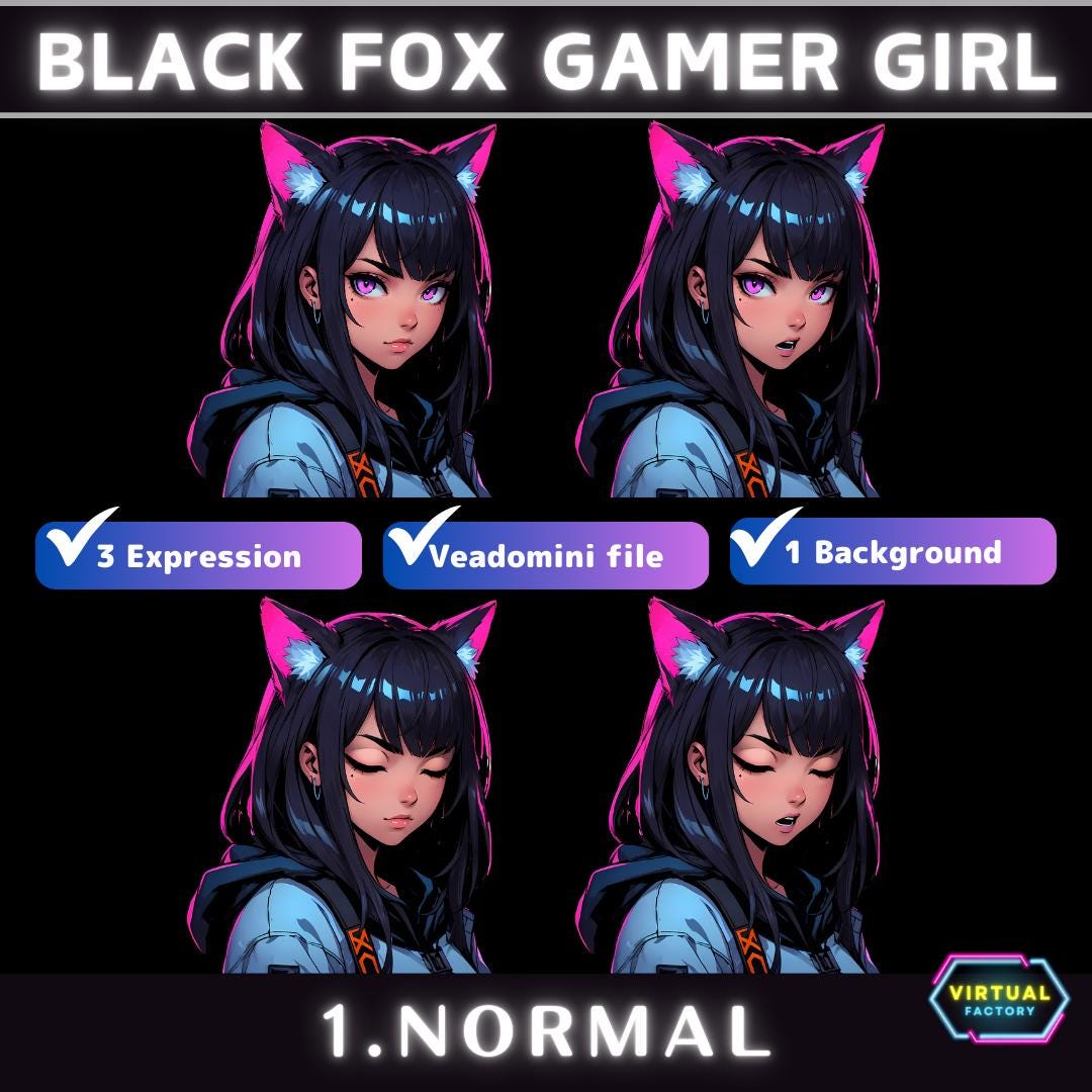Premade Pngtuber Model Black Fox Girl Vtuber Model Cute Female PNG ...