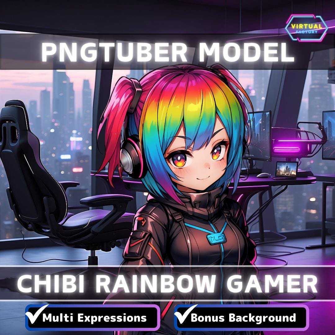 Premade Pngtuber Model Chibi Rainbow Girl Vtuber Model Cute Female PNG ...