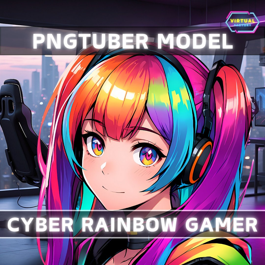 Premade Pngtuber Model Rainbow Girl Vtuber Model Cute Female PNG Vtuber ...