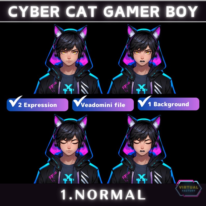 Premade Pngtuber Model Cat Boy Vtuber Model Male PNG Vtuber Avatar Game ...