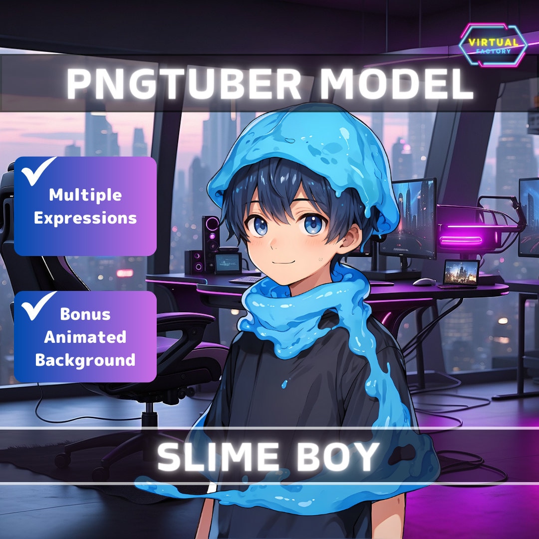 Premade Pngtuber Model Slime Gamer Boy Vtuber Model Male PNG Vtuber ...
