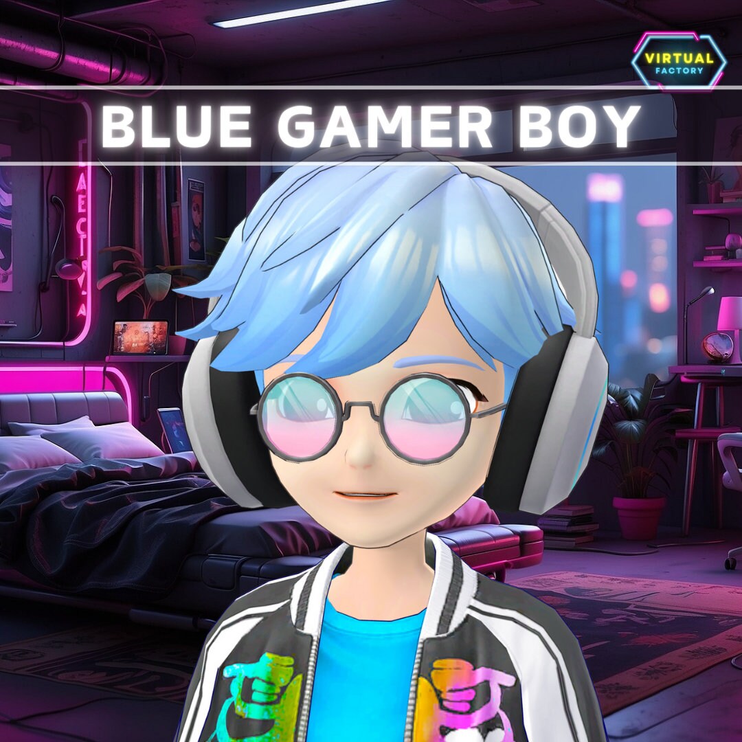 Premade 3D Vtuber Model Blue Gamer Boy Ready to Use VRM L Twitch ...